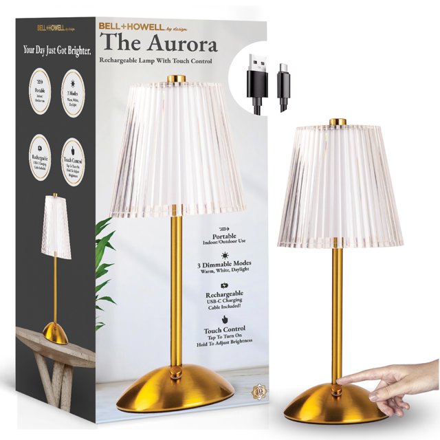 Bell and Howell Aurora Table Lamp Small Cordless Touch LED Rechargeable ...