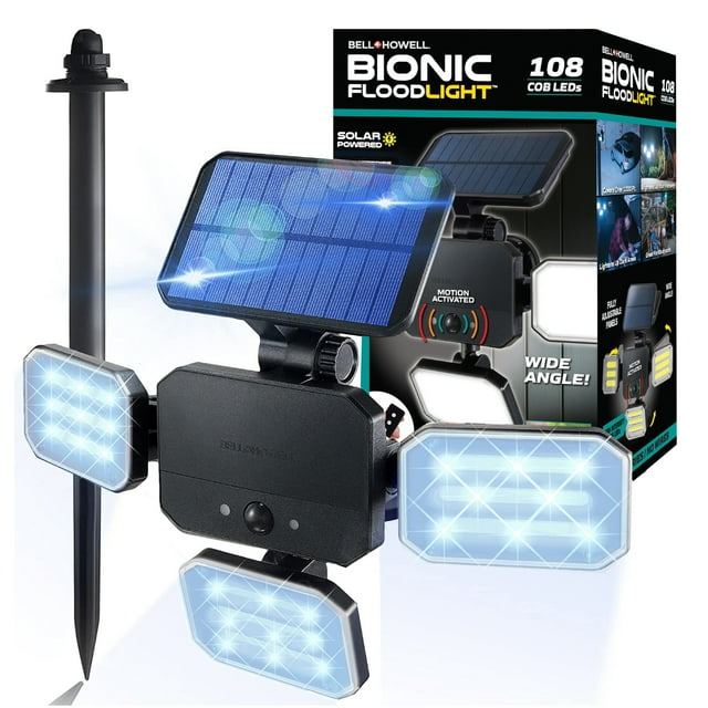 Bell & Howell Bionic Floodlight, Solar LED, Motion Sensor, Outdoor, 270 ...