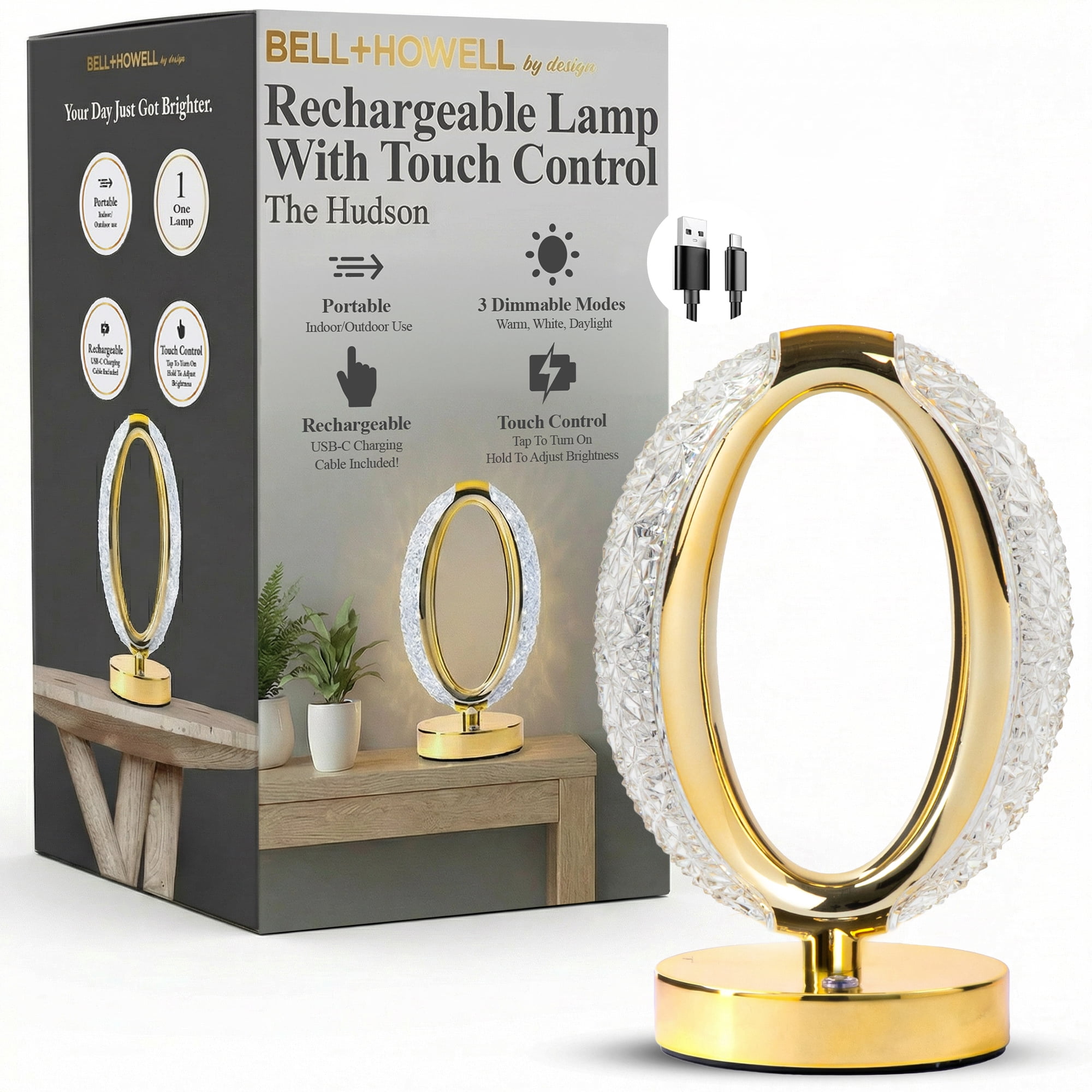 Bell + Howell Hudson Small Table Lamp, Touch Lamps for Bedroom, LED ...