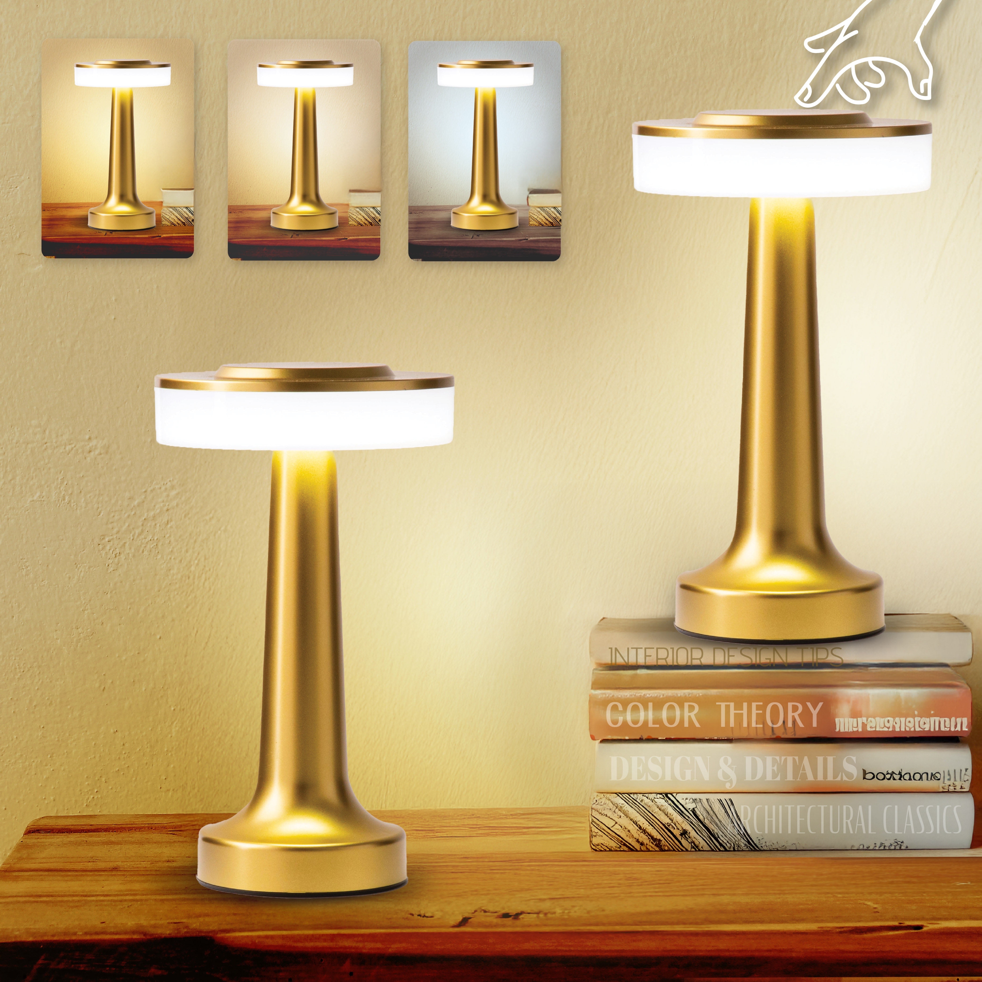 Bell and Howell Lexington Table Lamp 2 Pack Small Cordless Touch LED ...