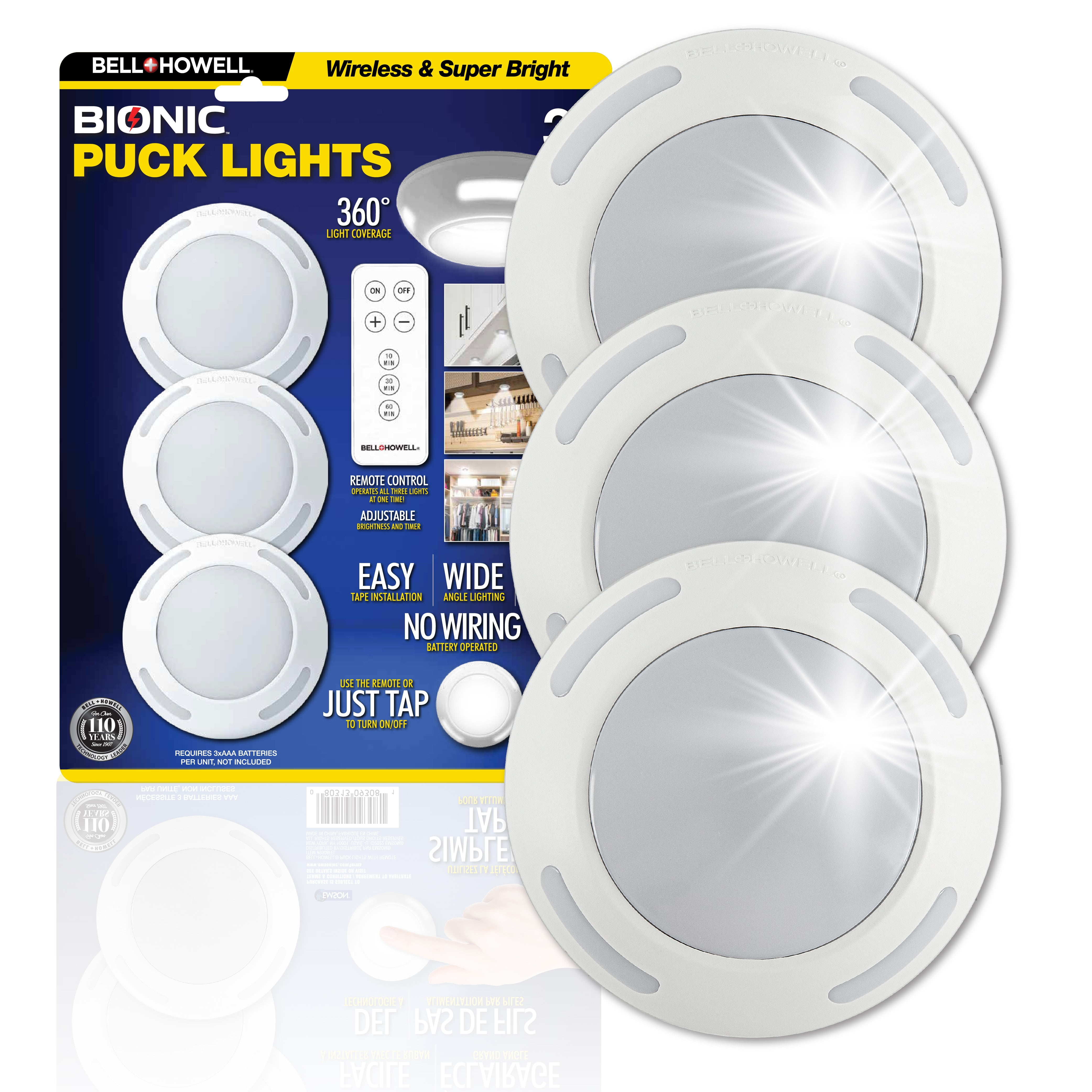 Bell and Howell Puck Lights Under Cabinet Lighting 3 Pack LED Bulbs ...