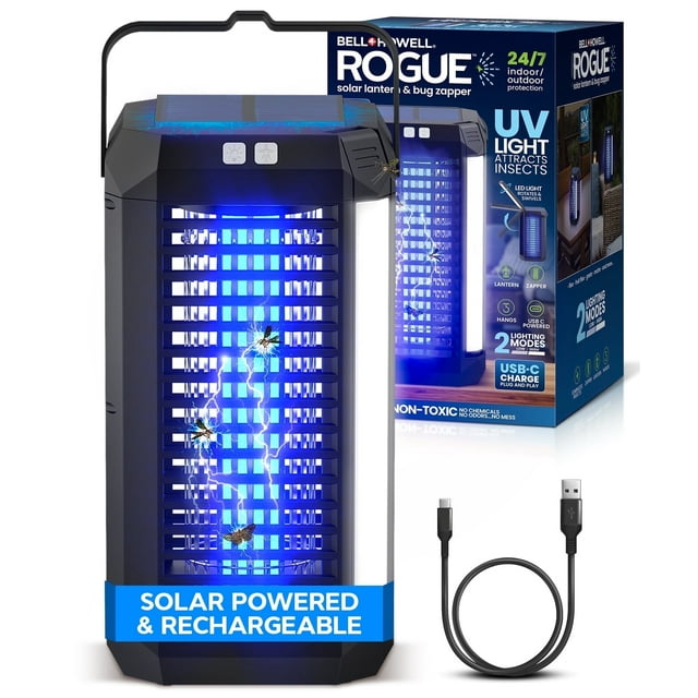 Bell and Howell Rogue 2 in 1 Solar Bug Zapper Outdoor and Bug Zapper ...
