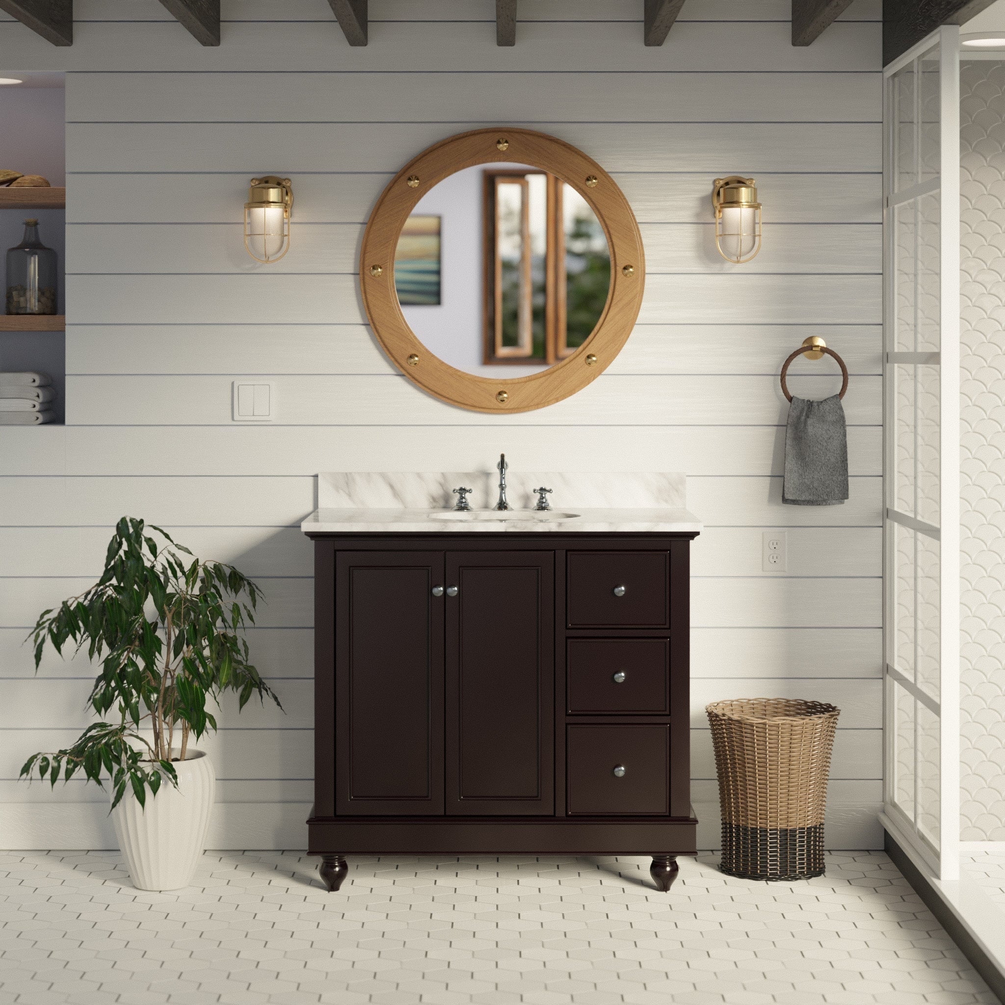 Bella 36" Bathroom Vanity with Chocolate Cabinet and Carrara Marble Top ...