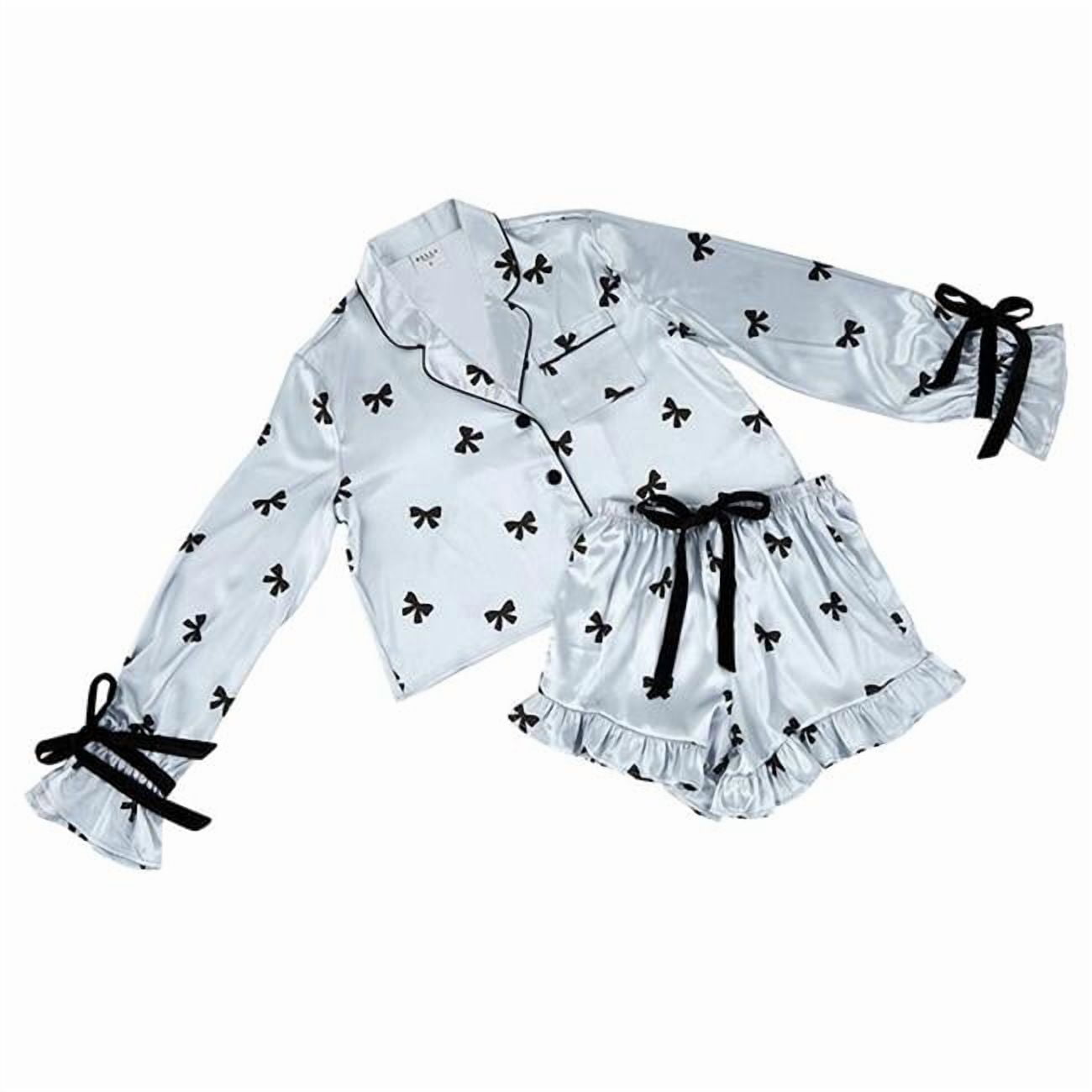 Bella Apparel P2459-MD 2 Piece Velvet Bow Cropped Pajamas Set - Bows ...