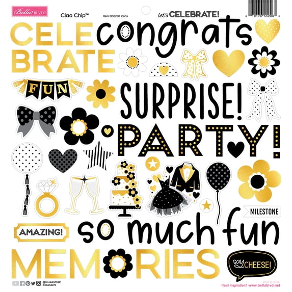 Bella Blvd Ciao Chipboard Stickers 12"X12"-Icons, Let's Celebrate ...