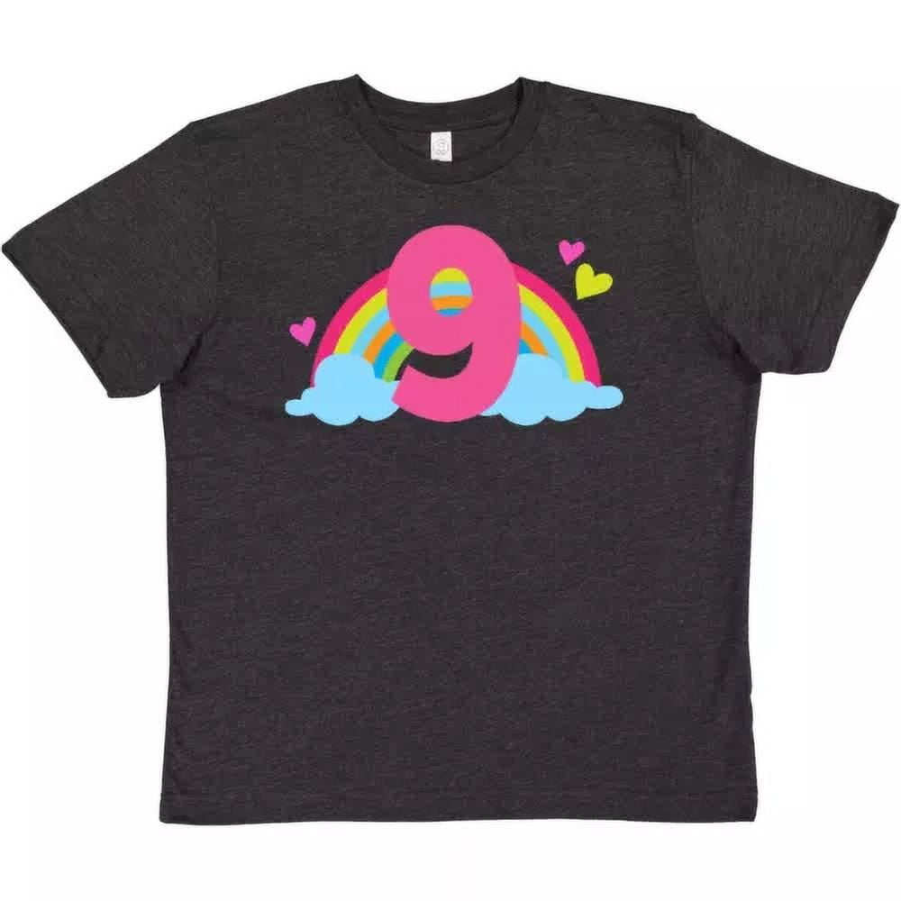 Bella Canvas 9th Birthday Rainbow 9 Year Old Happy Ninth Nine Pink ...