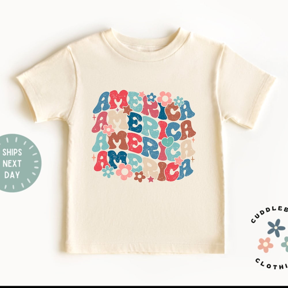 Bella Canvas America Toddler Girls Tee, Retro Flowers America Shirt ...