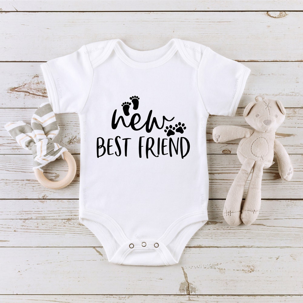 Bella Canvas Baby Announcement, Dog Cat, New Best Friend Baby Bodysuit ...