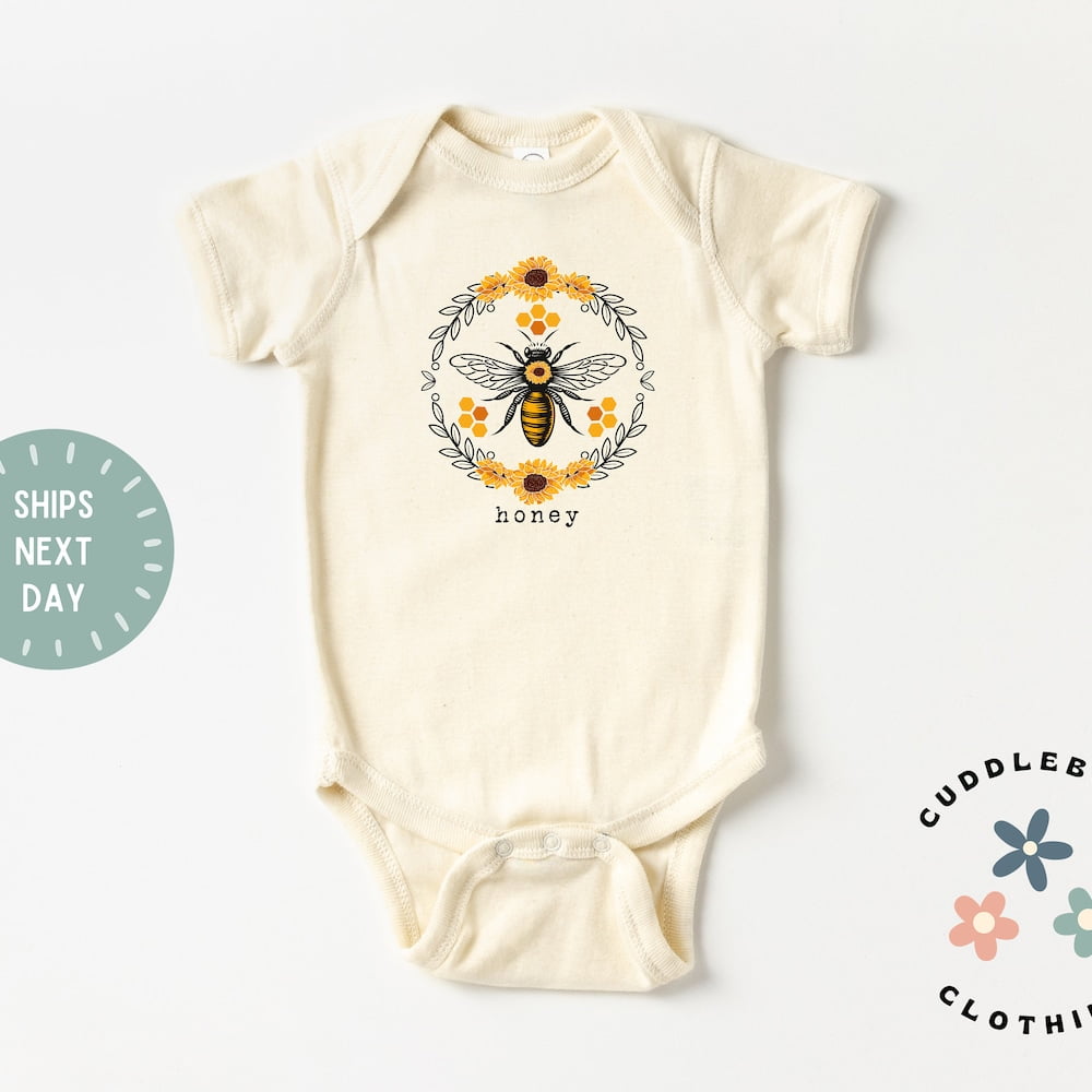 Bella Canvas Bee Baby Bodysuit, Retro Honey Bee and Sunflower ...