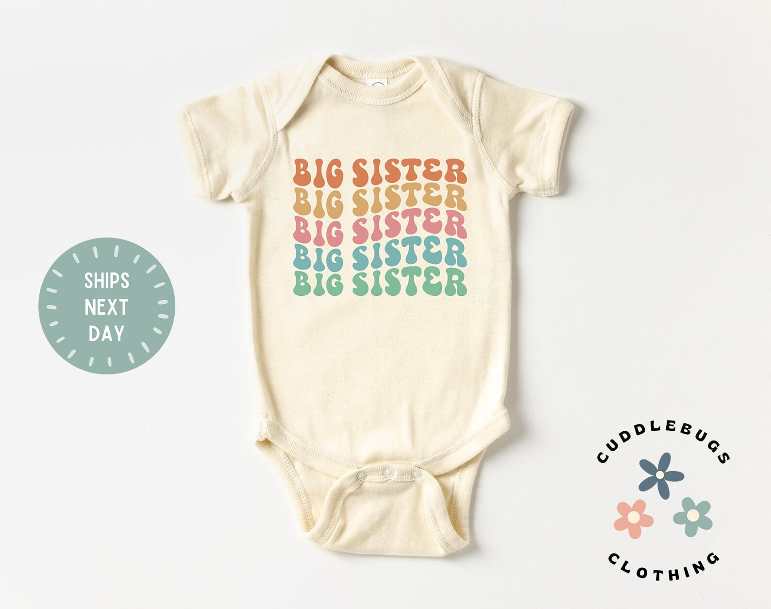 Bella Canvas with Big Sister Baby Onsies, Retro Rainbow Big Sis, Big Sister Sibling, Baby ...