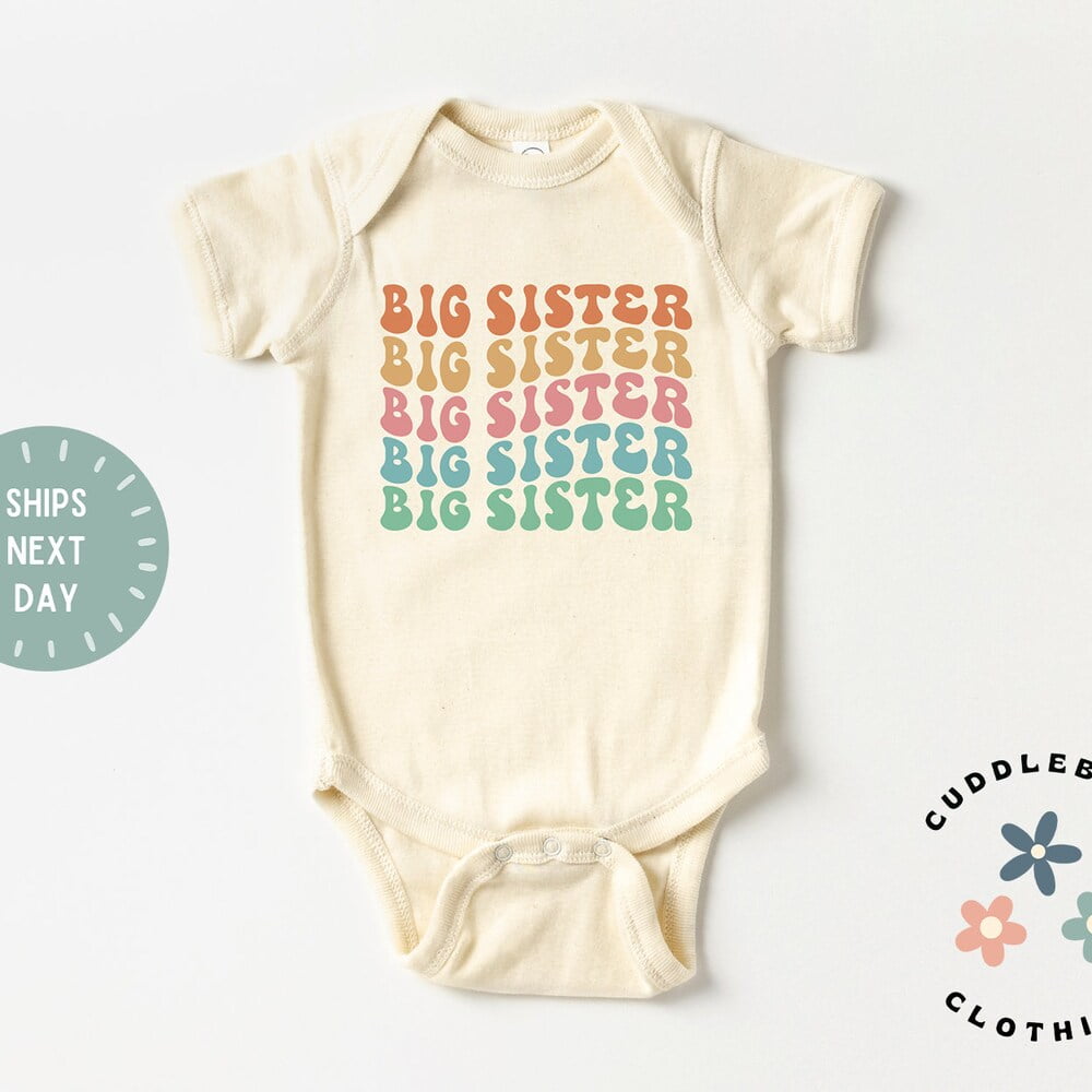 Bella Canvas with Big Sister Baby Onsies - Retro Rainbow Big Sis - Big Sister Sibling - Baby ...