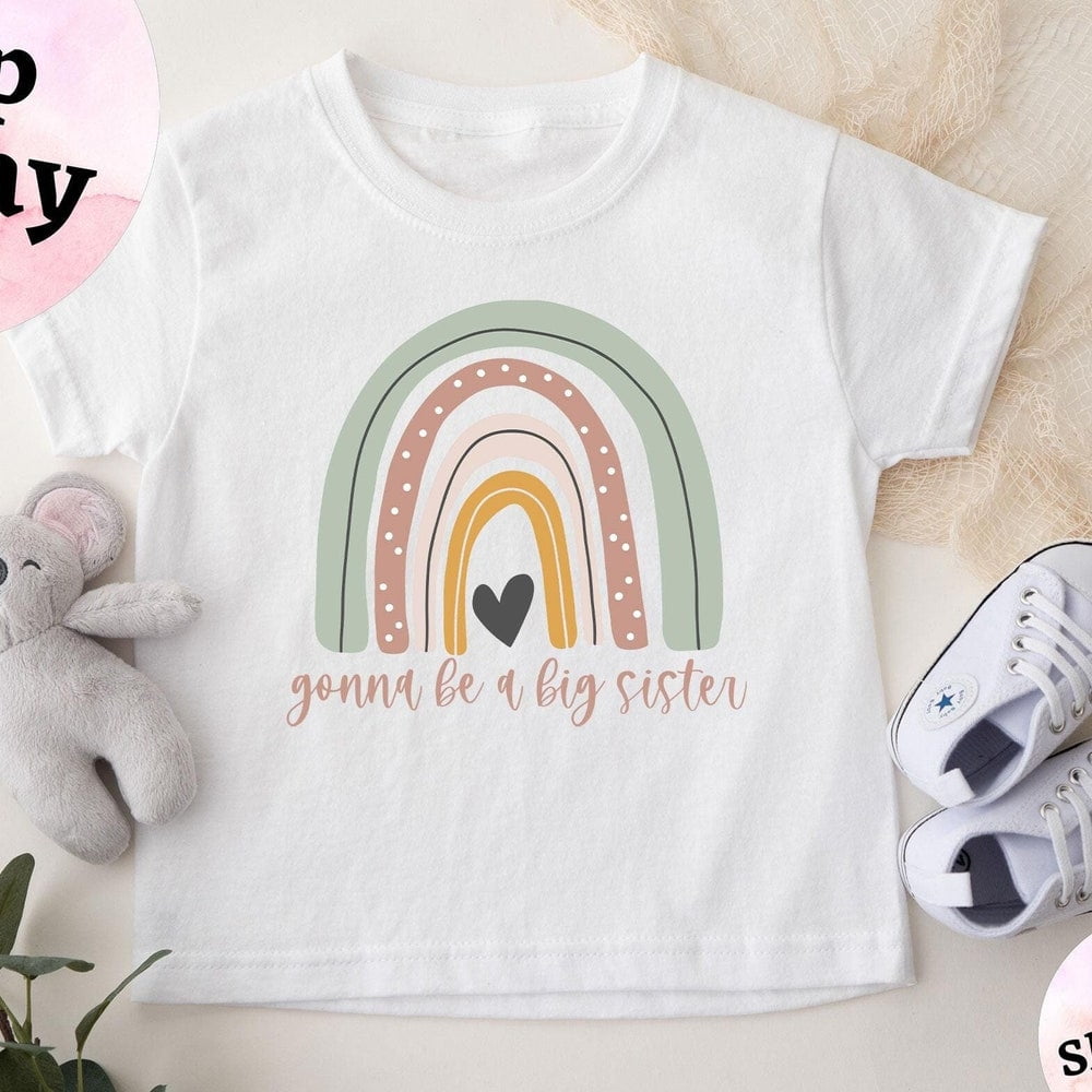 Bella Canvas Big Sister Rainbow Shirt, Pregnancy Reveal Baby Tee, Baby Reveal, Promoted to Big ...