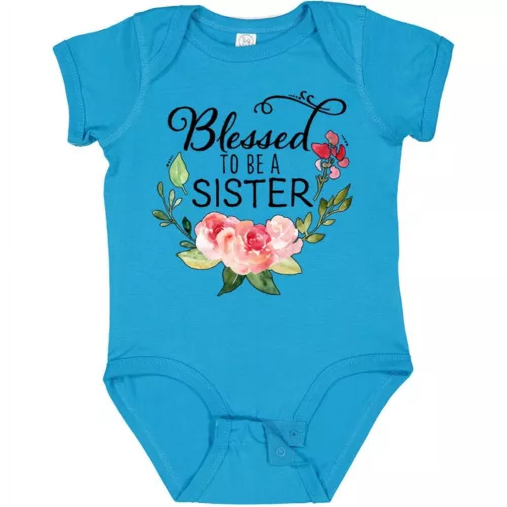 Bella Canvas Blessed To Be A Sister With Pink Flowers Baby Bodysuit ...