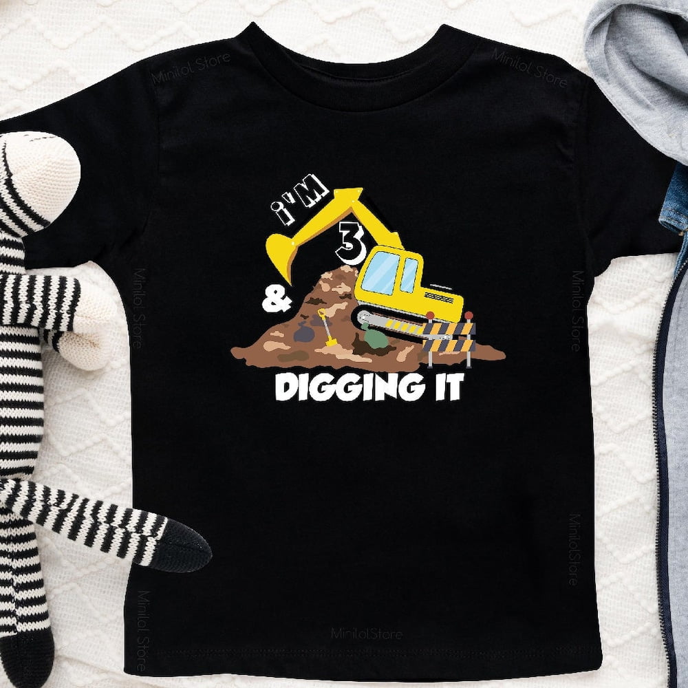 Bella Canvas Construction Theme Birthday Shirt, I'm 3 And Digging It, 3 ...