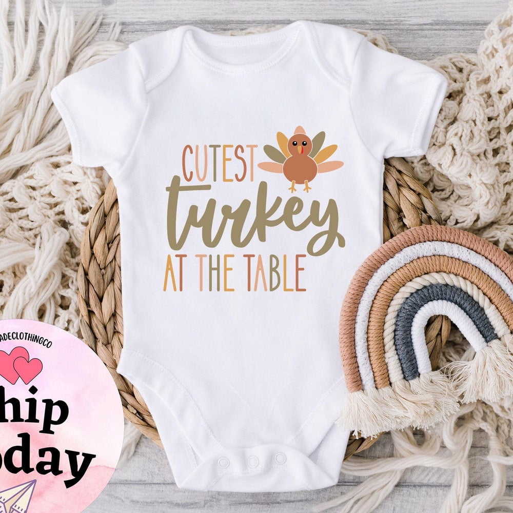 Bella Canvas Cutest Turkey At The Table, Thanksgiving Kids Shirt ...