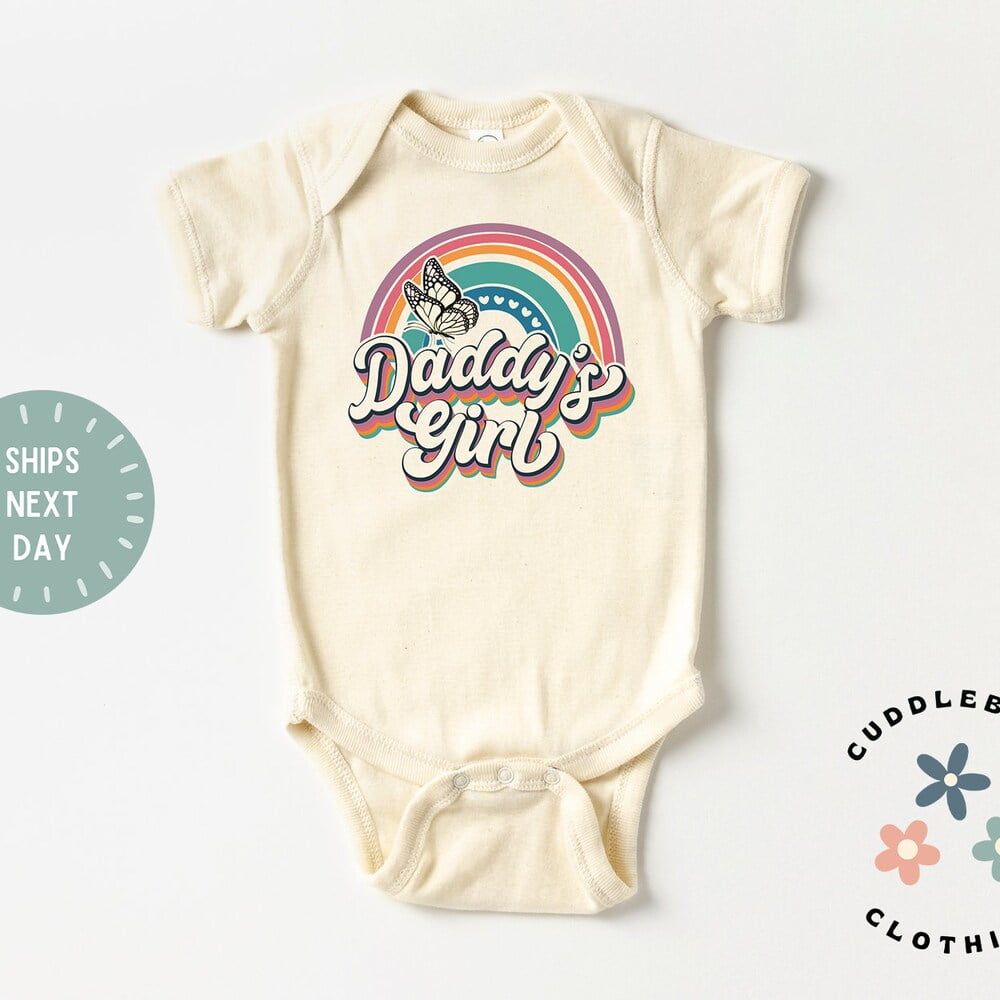 Bella Canvas Daddy's Girl Bodysuit, Retro Rainbow Butterfly Girls ...