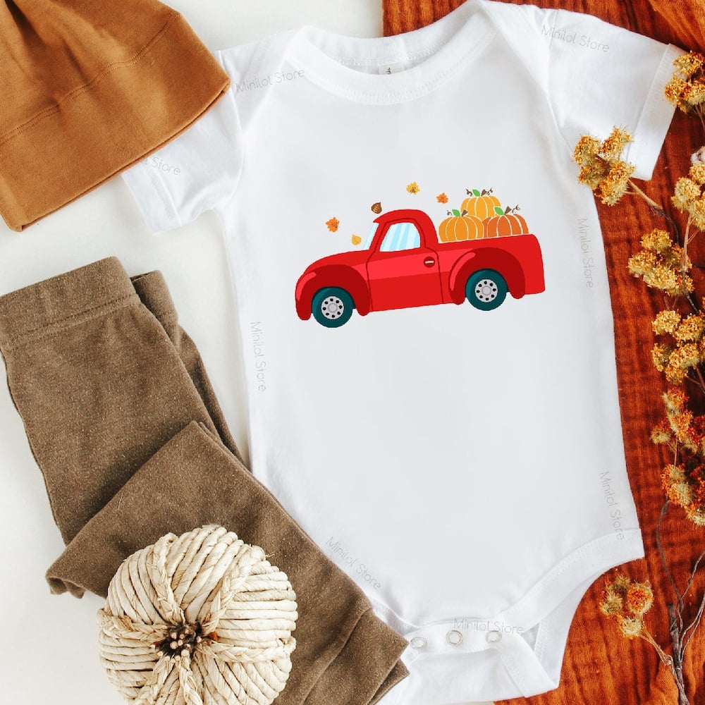 Bella Canvas Fall Red Truck, Pumpkin Truck Baby Outfit, Truck, Baby ...