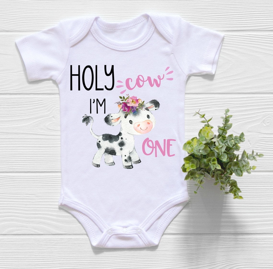Bella Canvas with First Birthday Girl, Holy Cow I'M One, Farm Birthday ...