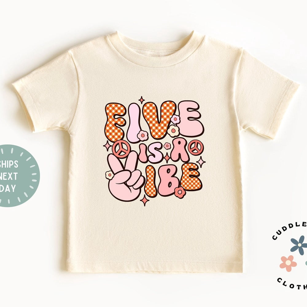 Bella Canvas Five Is A Vibe Birthday Tee, Girls Retro 5th Birthday ...