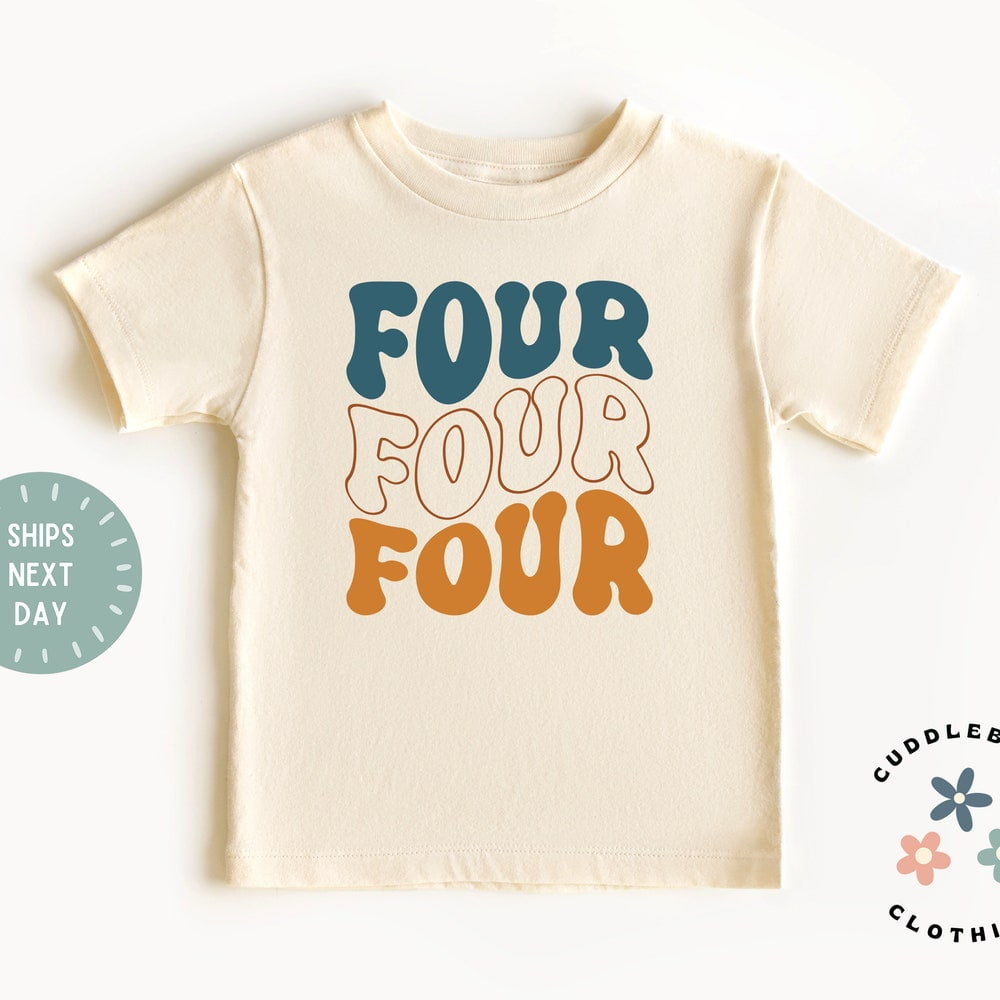 Bella Canvas Four Birthday Tee, Retro Kids Fourth Birthday Shirt, Four ...