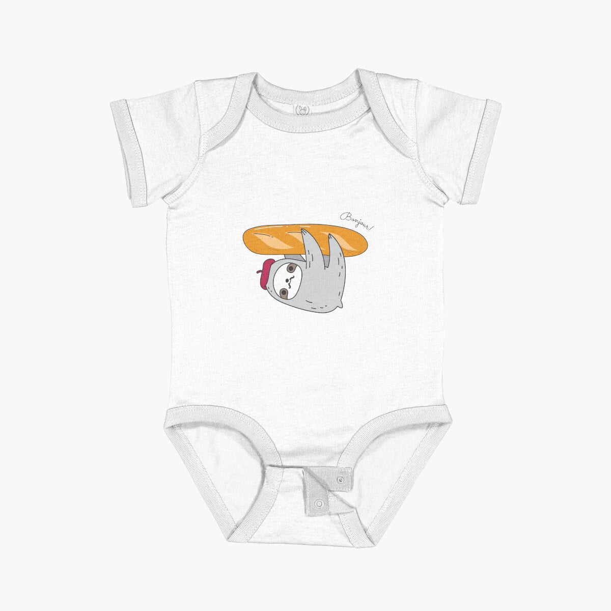 Bella Canvas French Sloth With Baguette Short Sleeve Baby One-Piece ...