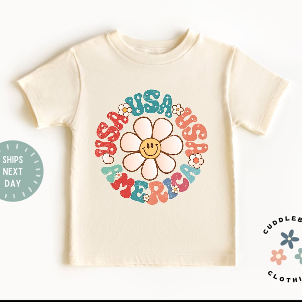 Bella Canvas Girls Tee, America Smiley Face Toddler Shirt, Cute Girls ...