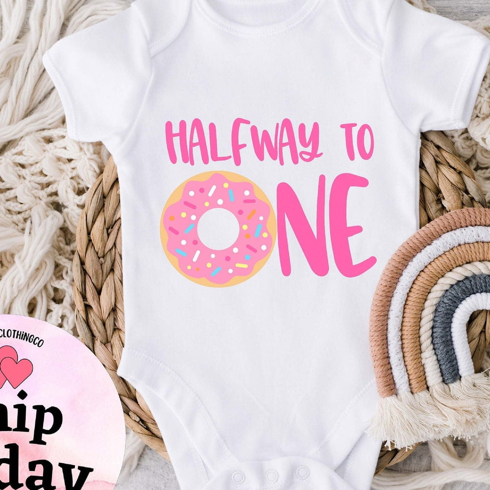 Bella Canvas Half Way To One, Donut Birthday Bodysuit, Six Month Birthday, Half Birthday Baby ...