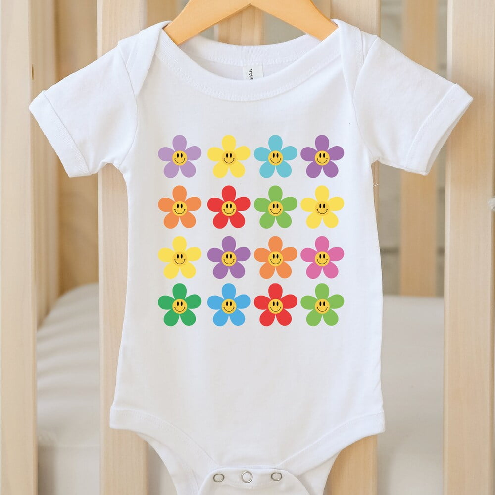 Bella Canvas with Happy Face Daisy, Happy Face Daisy, Happy Face Baby Outfit, Flowers Babyoutfit ...