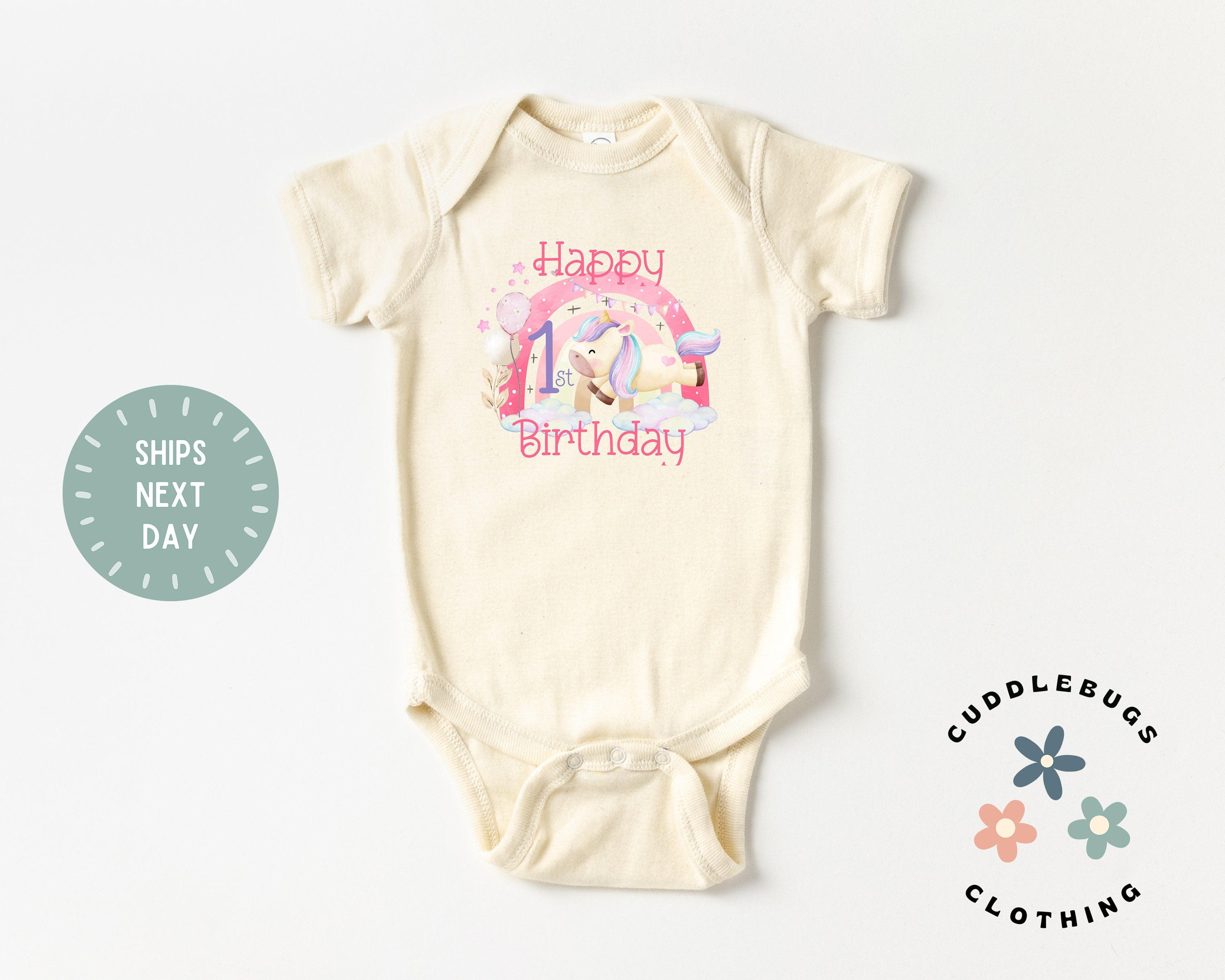 Bella Canvas with Happy First Birthday Unicorn Girl, One Year Birthday, Cake Smash Outfit, 1 ...
