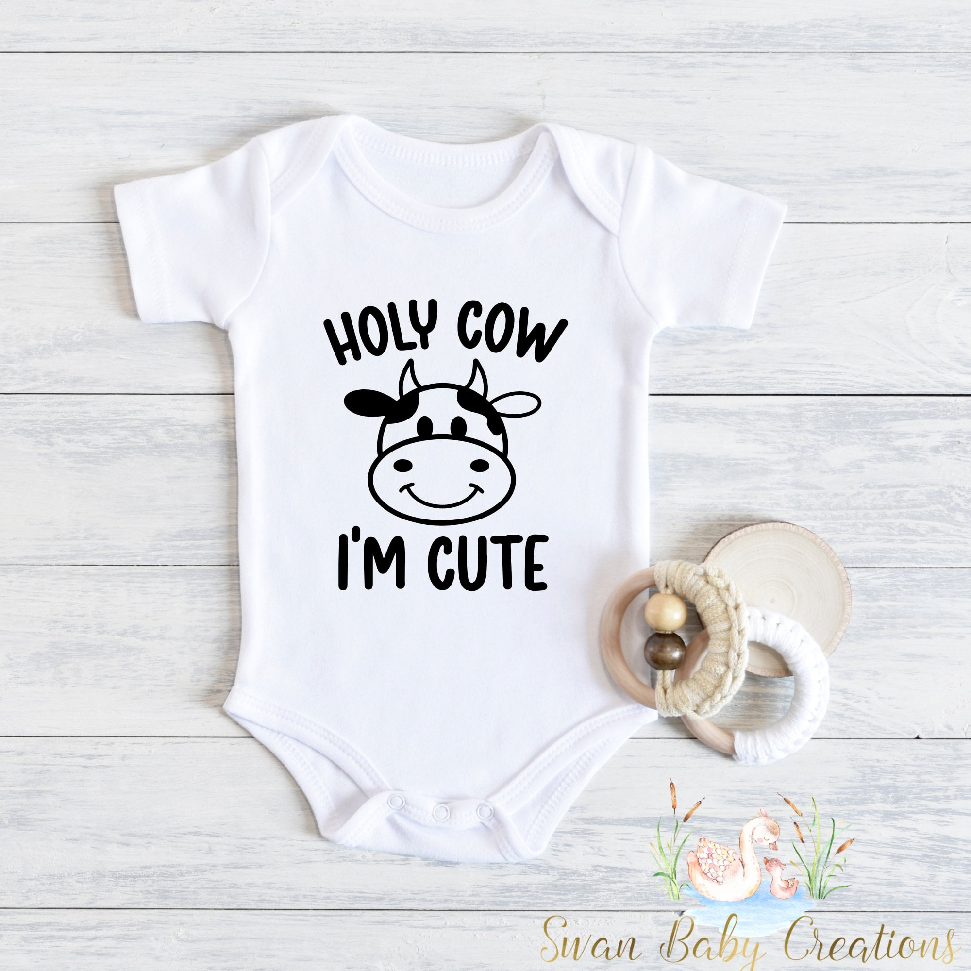 Bella Canvas with Holy Cow I'M Cute, Funny, Cute Infant Shirt, Newborn Gift, Baby Shower Gift ...