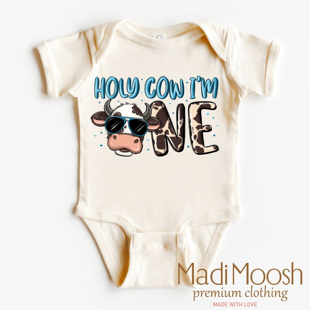 Bella Canvas with Holy Cow I'M One Birthday Shirt, Boys First Birthday Kids Tee, First Birthday ...