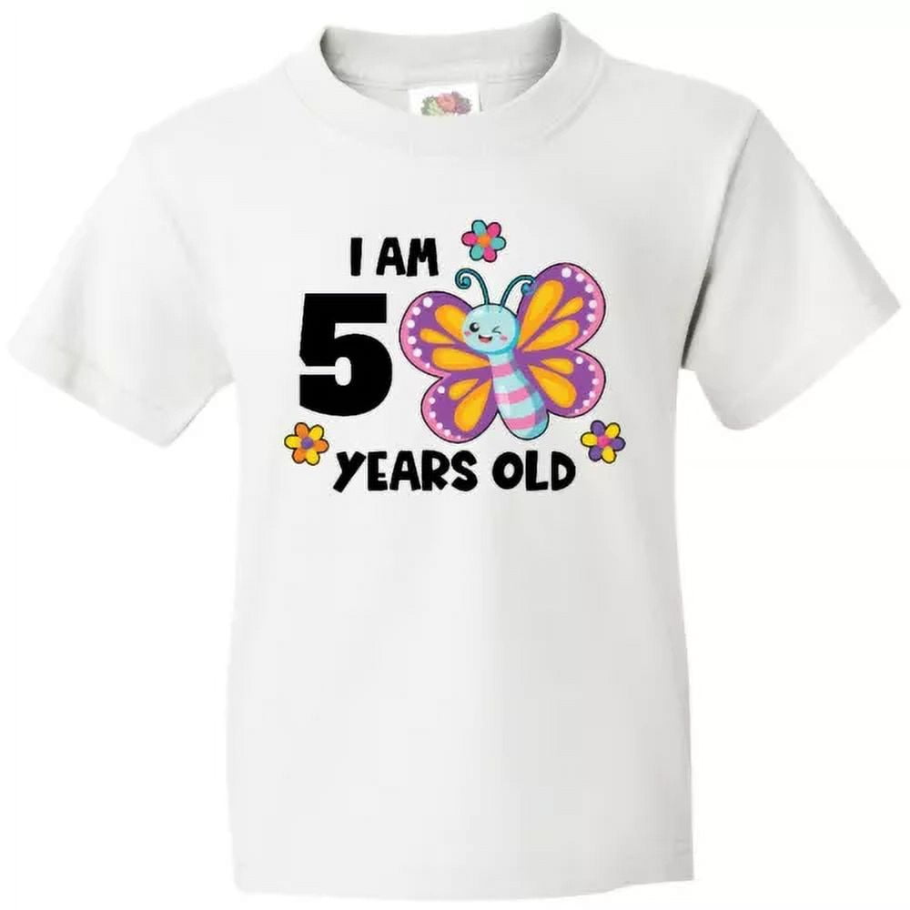 Bella Canvas I Am 5 Years Old Cute Smiling Butterfly With Flowers Jmg ...