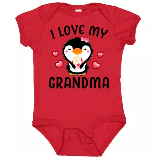 Bella Canvas I Love My Grandma With Cute Penguin And Hearts Baby Bodysuit Day Kids Bodysuit ...