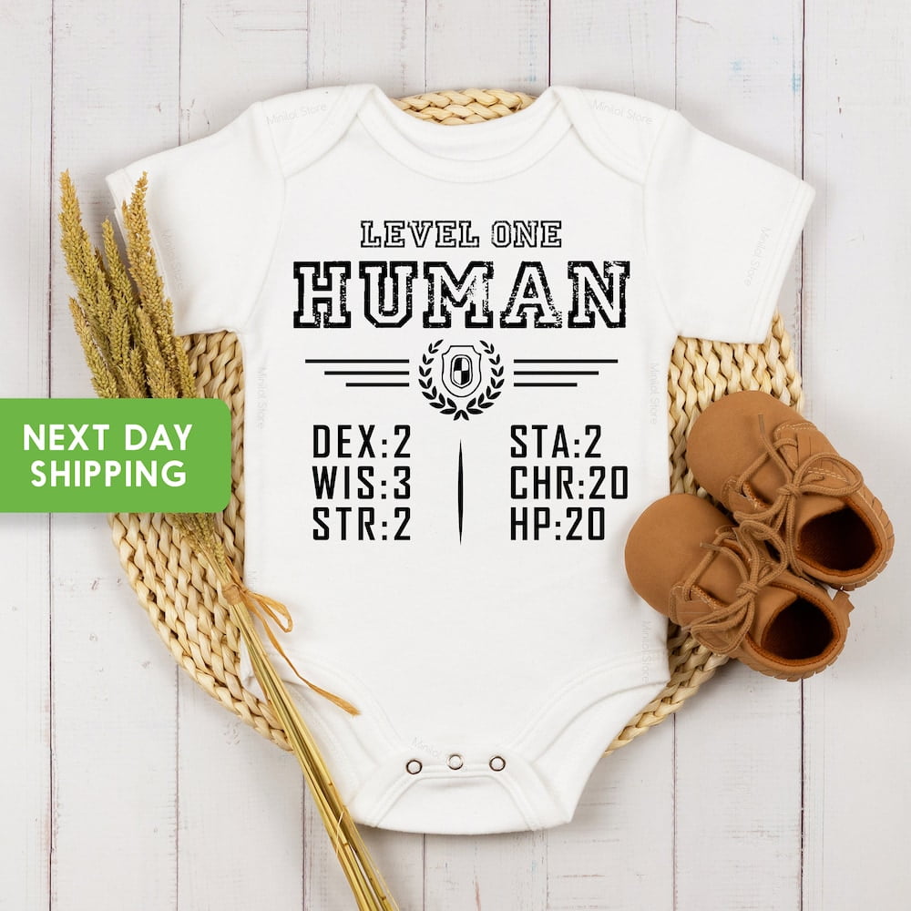 Bella Canvas Level One Human Baby Bodysuit, Funny Gamer Baby Level 1 ...