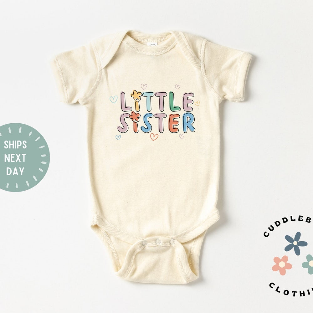 Bella Canvas Little Sister Baby Bodysuit, Little Sis Rainbow Hearts Bodysuit, Sister Sibling ...