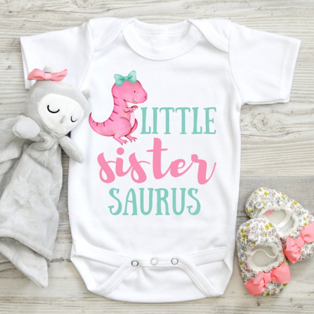Bella Canvas with Little Sister Saurus, Dinosaur Baby Girl Outfit, Dinosaur, Little Sister ...