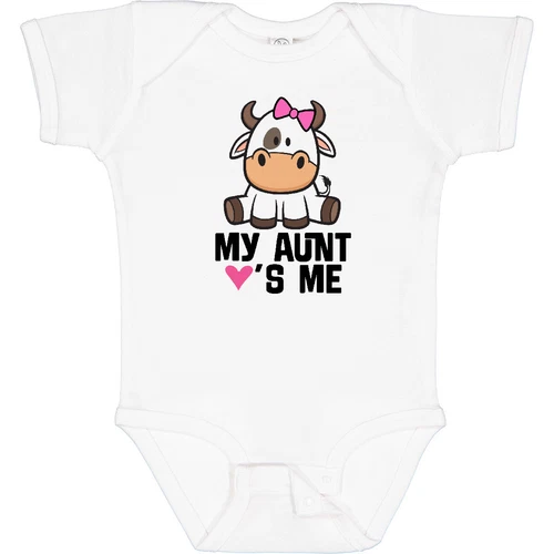 Bella Canvas My Aunt Loves Me Girl Cow Baby Bodysuit Auntie From One-piece Infant Bodysuit ...