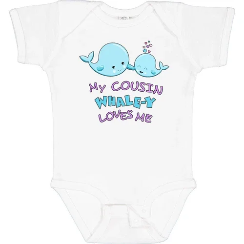 Bella Canvas My Cousin Whale-y Loves Me Baby Bodysuit Family Cute Blue Hearts Ocean Bodysuit ...