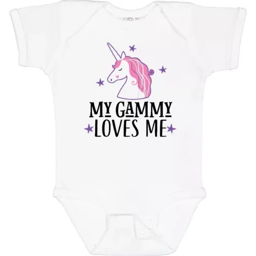 Bella Canvas My Gammy Loves Me Unicorn Baby Bodysuit Childs Shower Grandchild Baby Bodysuit ...