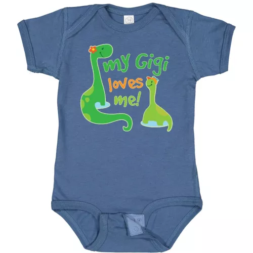 Bella Canvas My Gigi Loves Me Grandson Dinosaur Baby Bodysuit Cute Grandchild Boys Bodysuit ...