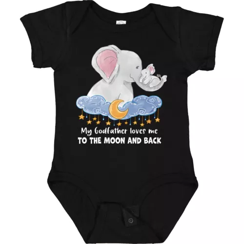Bella Canvas My Godfather Loves Me To The Moon And Back Elephant Baby Bodysuit Zoo Bodysuit ...
