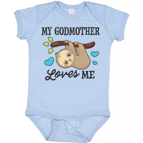 Bella Canvas My Godmother Loves Me With Sloth And Hearts Baby Bodysuit Animals Kids Bodysuit ...