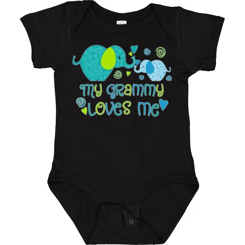 Bella Canvas My Grammy Loves Me- Cute Elephants Baby Bodysuit Family Grandmother Baby Bodysuit ...