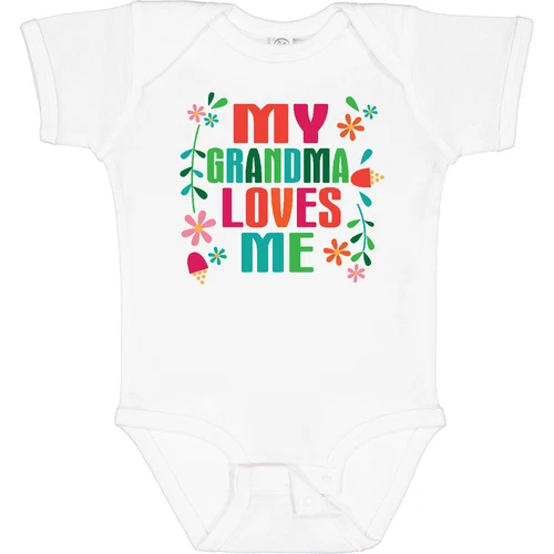 Bella Canvas My Grandma Loves Me Girls Baby Bodysuit Grandchild Flowered Floral Hws Bodysuit ...