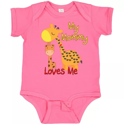 Bella Canvas My Mommy Loves Me Giraffe Infant Creeper Mom Mother Cute One-piece Bodysuit ...