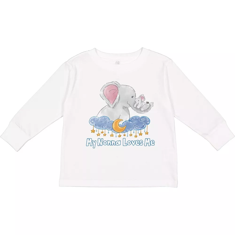 Bella Canvas My Nonna Loves Me Cute Elephants Clouds Toddler Long Sleeve T- Toddler Shirt ...