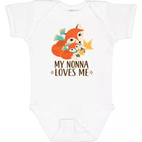 Bella Canvas My Nonna Loves Me Grandchild Cute Fox Baby Bodysuit Grandson Childs Baby Bodysuit ...