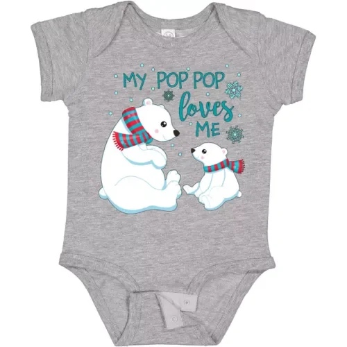 Bella Canvas My Pop Pop Loves Me- Cute Polar Bears Baby Bodysuit Family Grandpa New Baby ...
