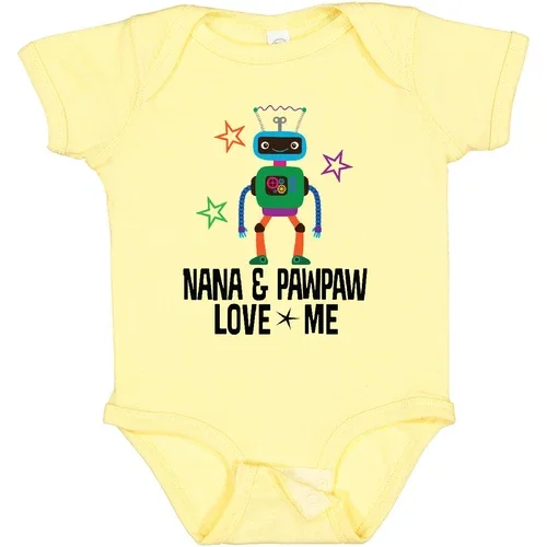 Bella Canvas Nana And PawPaw Love Me Grandson Robot Baby Bodysuit Grandchild Outfit Bodysuit ...