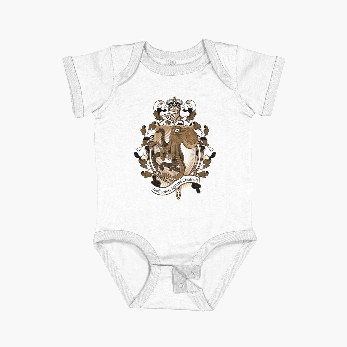 Bella Canvas Octopus Coat Of Arms Heraldry Short Sleeve Baby One-Piece ...